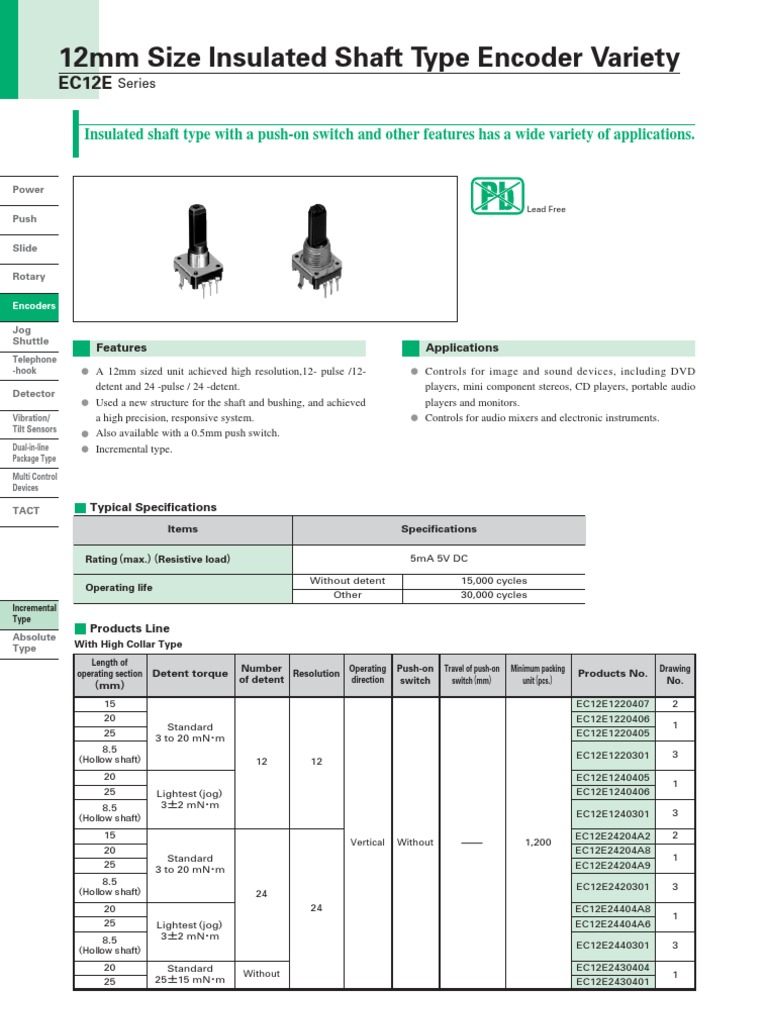 EC12E Encoder Datasheet | PDF | Switch | Electrical Components