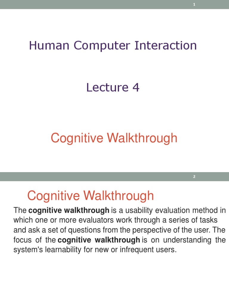 Human Computer Interaction: Cognitive Walkthrough | PDF | Human ...
