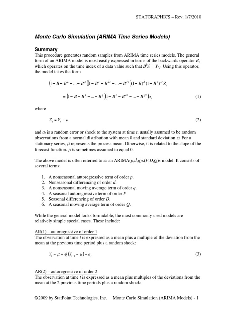 Monte Carlo Simulation (ARIMA Time Series Models) | PDF | Autocorrelation | Autoregressive ...