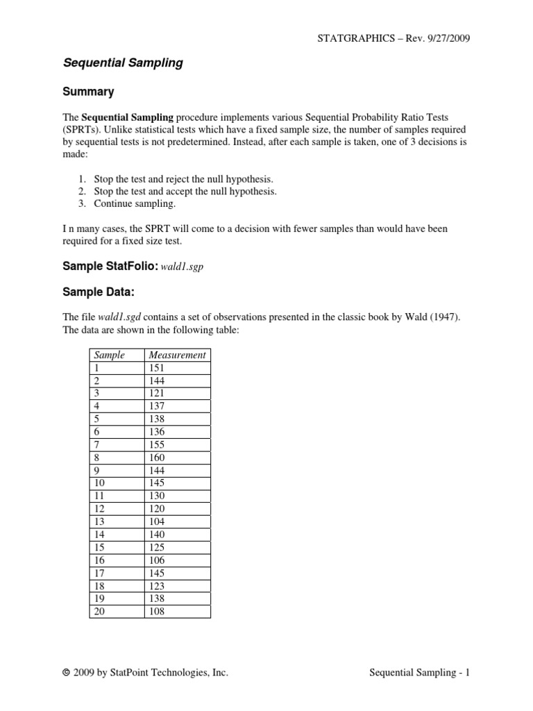 Sequential Sampling: Sample Measurement | PDF | Statistical Hypothesis ...