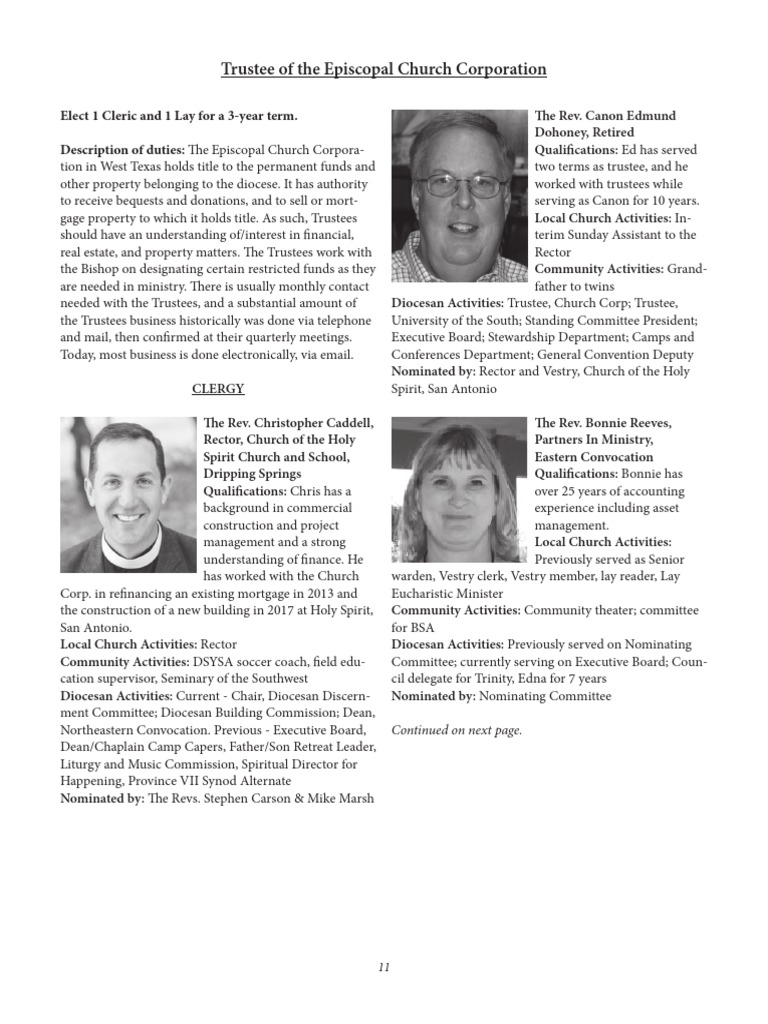 2018 Nominations For Church Corp | PDF | Anglican | Religion And Belief