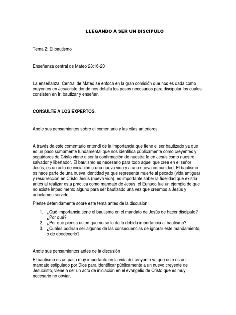 Llegando A Ser Un Discipulo El Bautismo | PDF | Bautismo | Cristo (título)