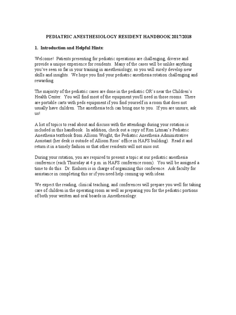 Peds Handbook 2017 - 2018 | PDF | Anesthesia | Intensive Care Medicine