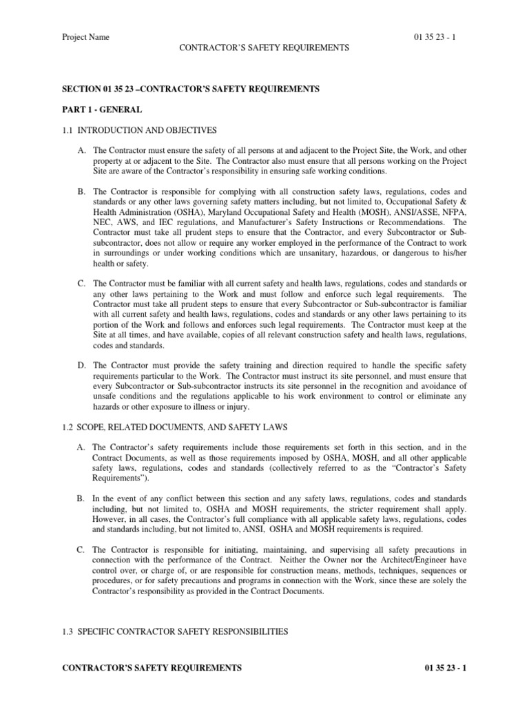 01 35 23-Contractor Safety Requirements | Personal Protective Equipment ...