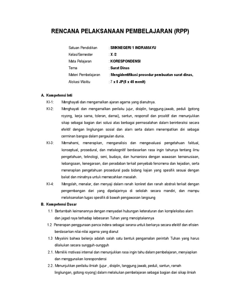 RPP KD 3 5 Korespondensi | PDF