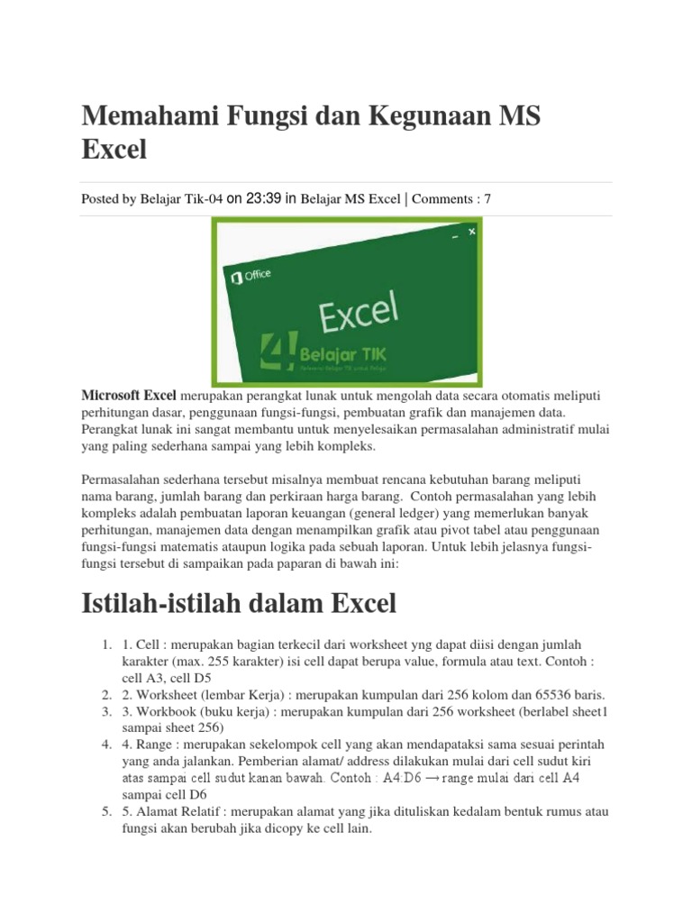 Memahami Fungsi Dan Kegunaan MS Excel | PDF