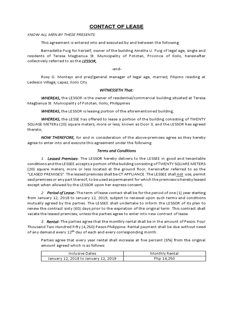 Contact of Lease | Lease | Common Law