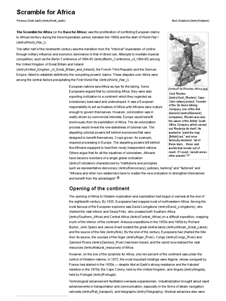 Scramble For Africa - New World Encyclopedia | PDF | Kingdom Of Italy ...