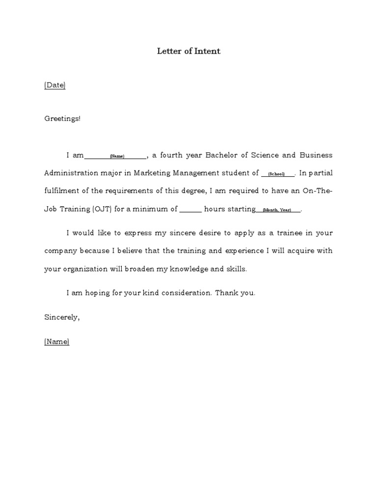 OJT Letter of Intent Sample | PDF | Career & Growth