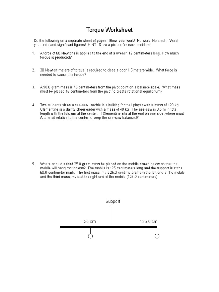 Worksheet Torque Revised 2013 W Key | PDF | Torque | Weighing Scale