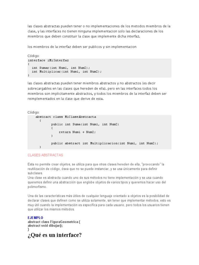 Clases Abstractas e Interfaz | PDF | Herencia (Programación Orientada a Objetos) | Objeto ...