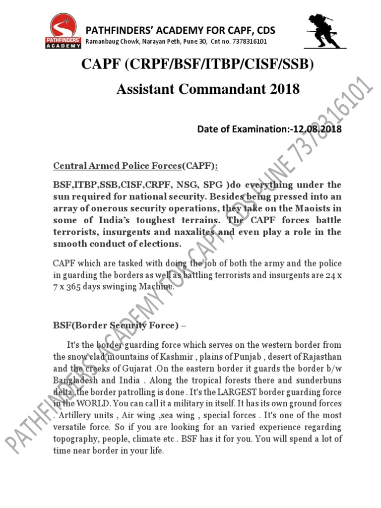 Capf Ac 2018 Info Booklet | PDF | Test (Assessment) | Science