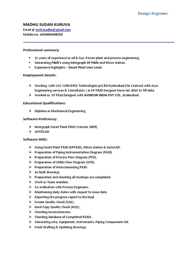 Madhu Sudan (Designer. SPP&ID) 2 Yrs Experince CV | PDF | Engineering | Computing