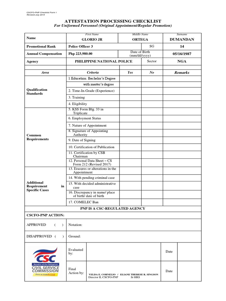 CSCFO-PNP Checklist Form 1 | Justice | Crime & Justice