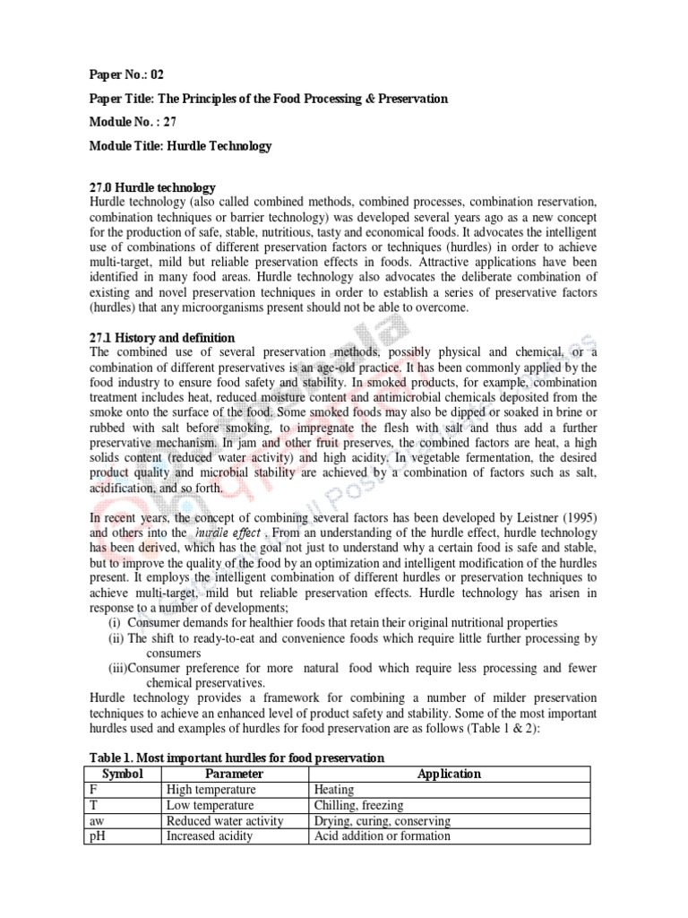 Hurdle Technology | PDF | Food Preservation | Homeostasis