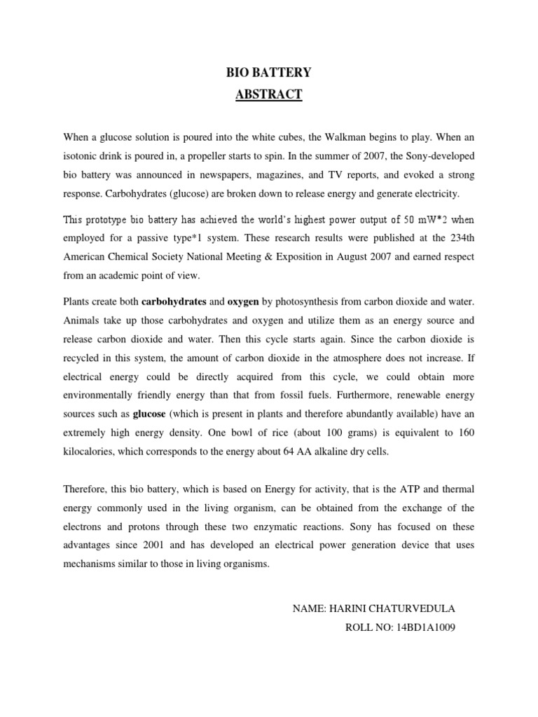 Sony Bio Battery: Renewable Energy Innovation | PDF