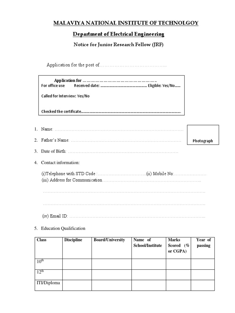 Application For JRF | PDF