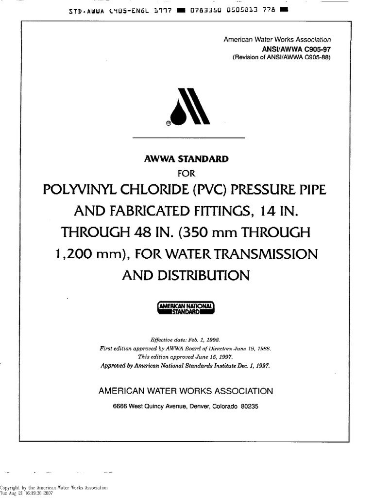 Awwa C905-97 | PDF