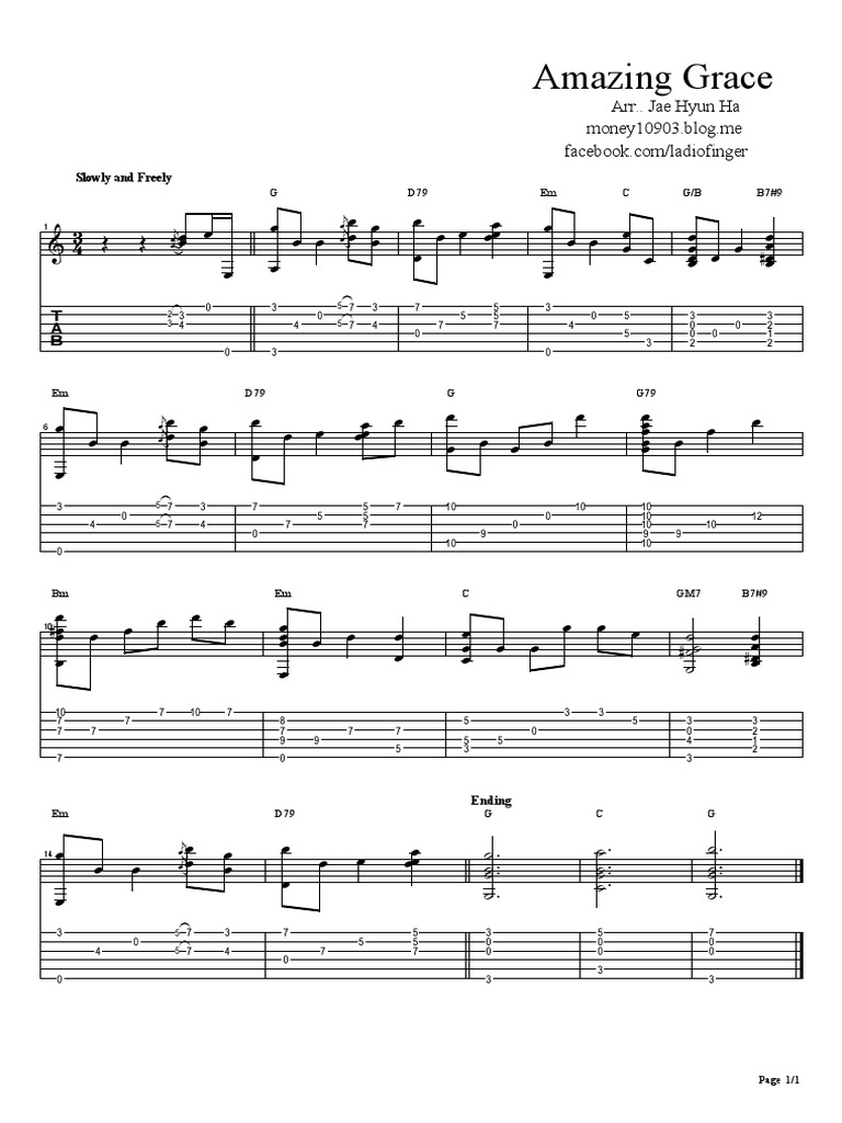 Amazing Grace Solo Guitar Tab | PDF