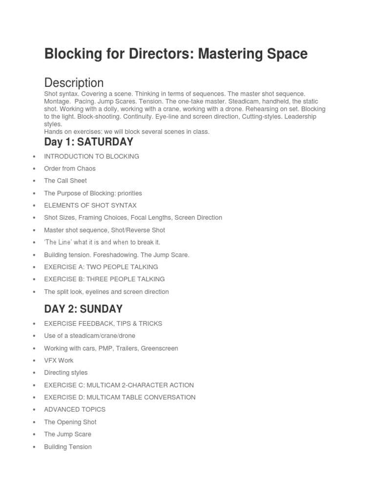 Blocking For Directors: Mastering Space: Description | PDF | Filmmaking ...