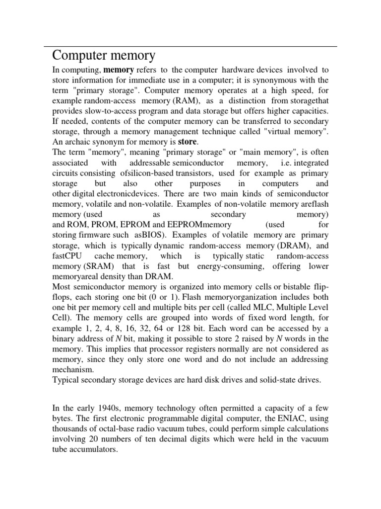 Computer Memory | PDF | Computer Data Storage | Random Access Memory