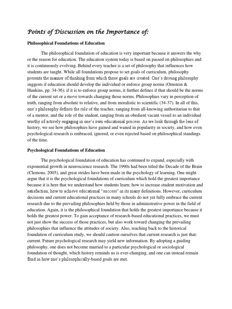 Points of Discussion On The Importance Of:: Philosophical Foundations ...