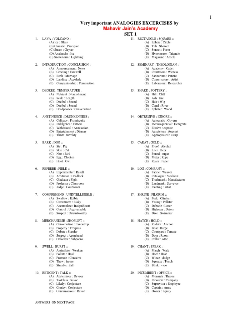 200 Important Analogies | PDF | Nature