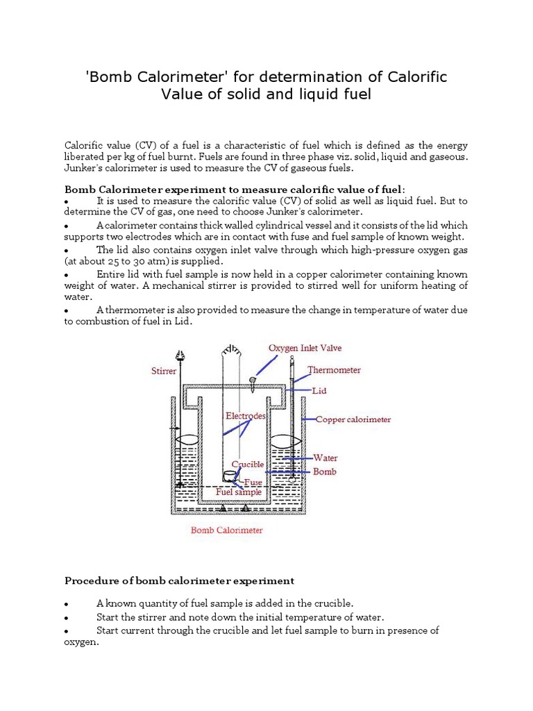 Bomb Calorimeter | PDF | Combustion | Fuels