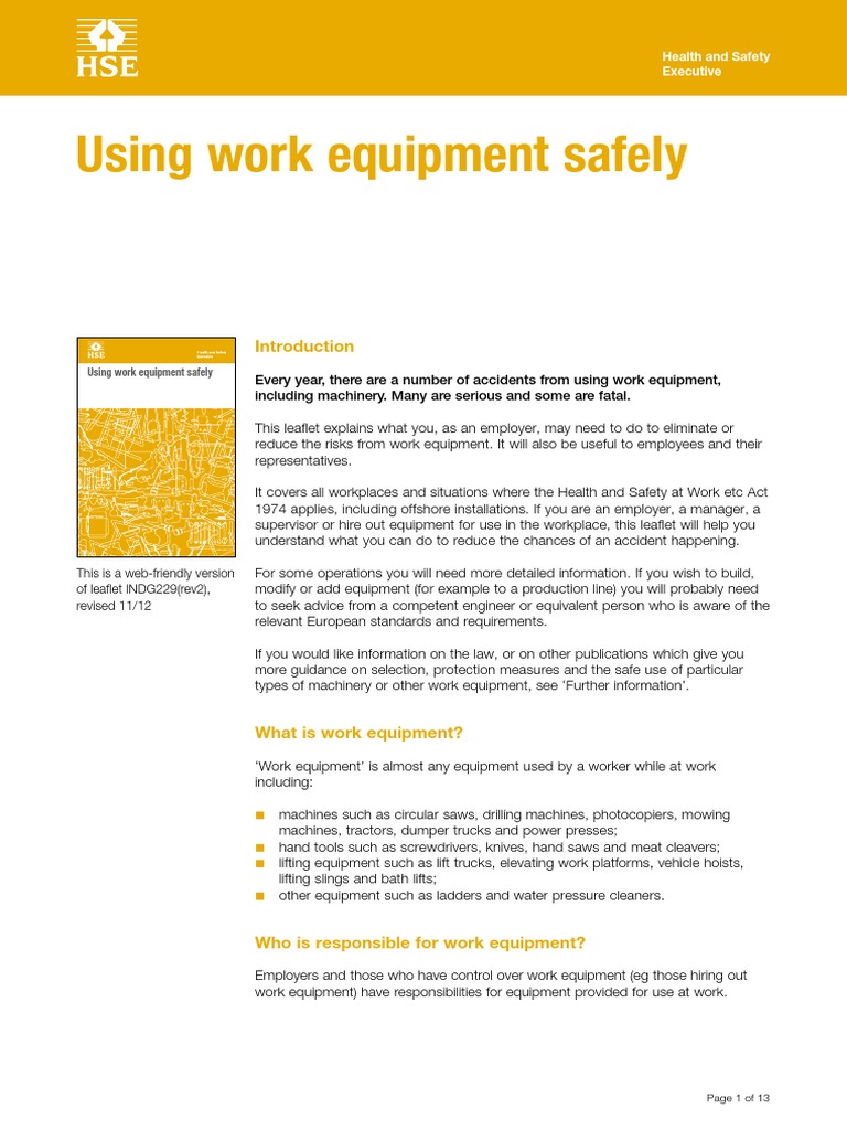 Using Work Equipment Safely PDF | PDF | Safety | Occupational Safety ...
