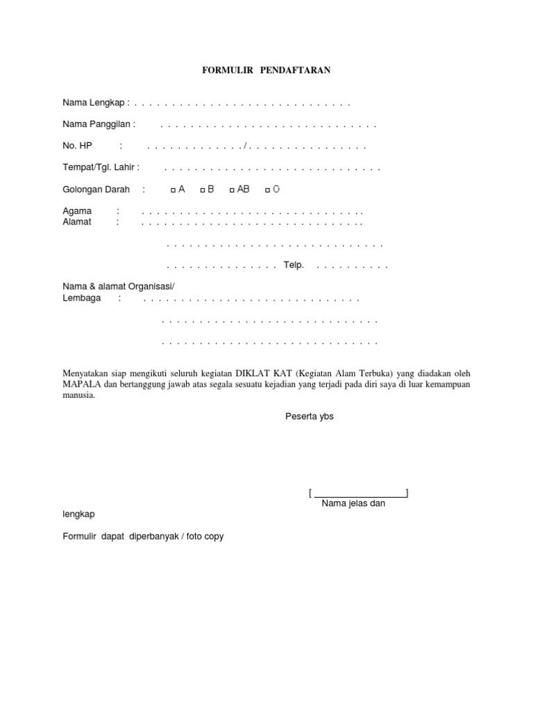 Contoh FORMULIR Dan Syarat Keanggotaan | PDF