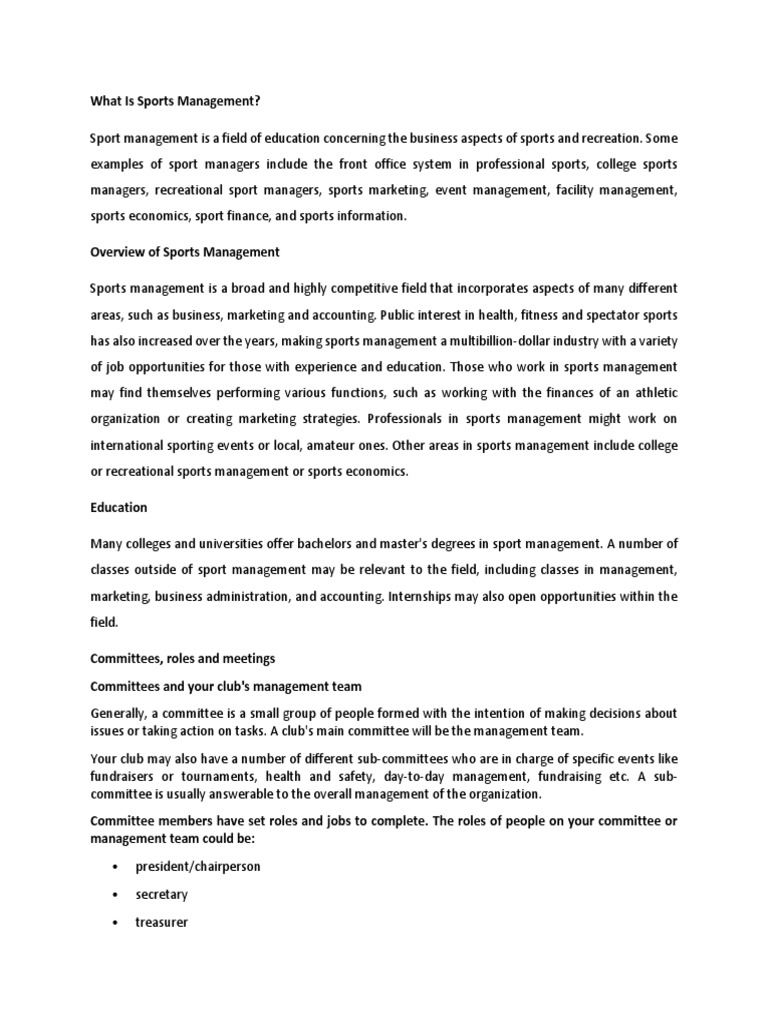 Understanding Sports Management Basics | PDF | Sports | Volunteering