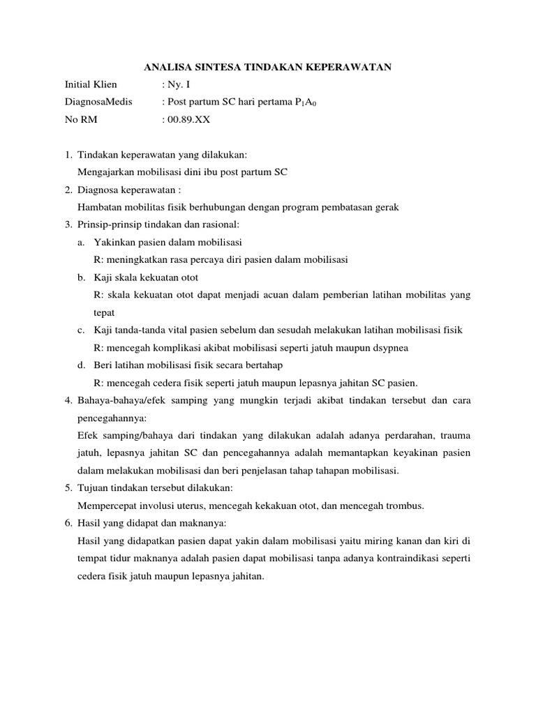 MOBILISASI DINI IBU POST PARTUM SC | PDF