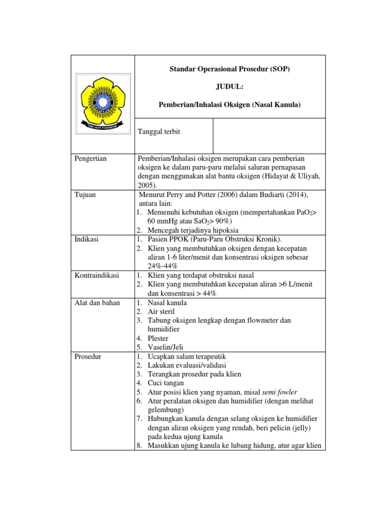 Sop Pra KK (Oksigenasi, Nebulisasi, Suction) | PDF