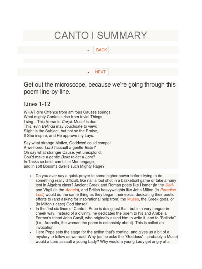 Canto I Summary | PDF | Epic Poetry | Iliad