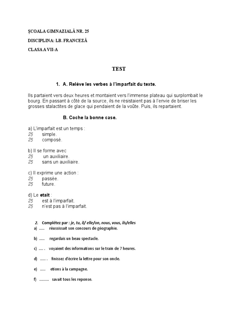 Test sur l'imparfait en français | PDF | Verbe | Langues