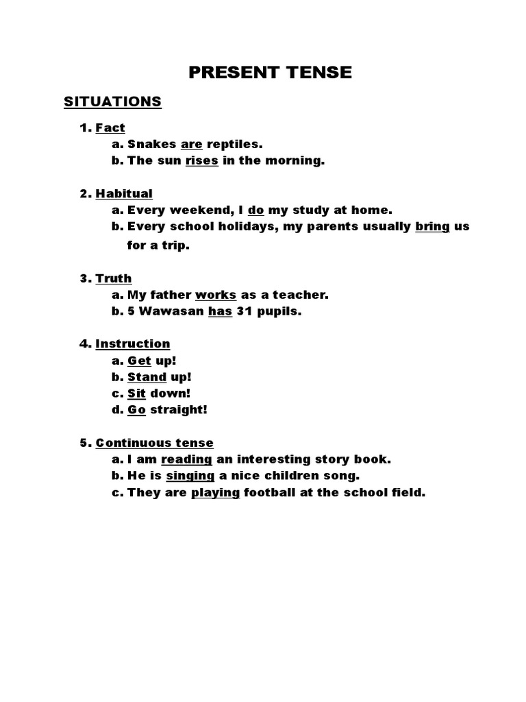 Present Tense Situations: Facts, Habits, Truths and Instructions | PDF