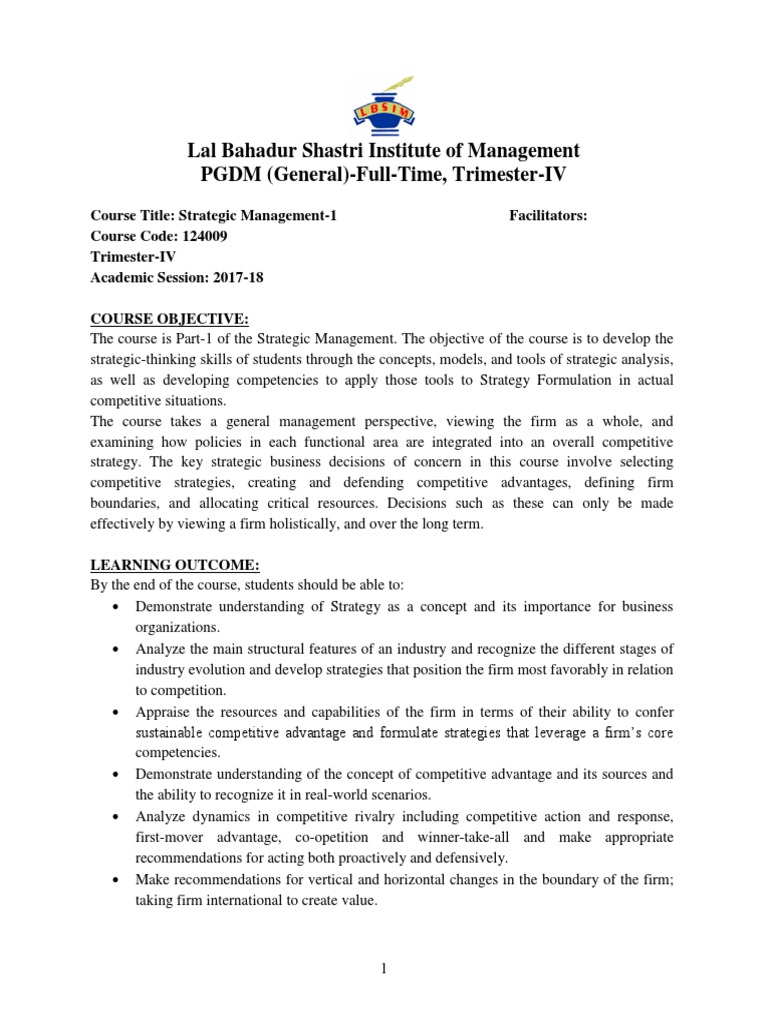 Syllabus | PDF | Competitive Advantage | Strategic Management