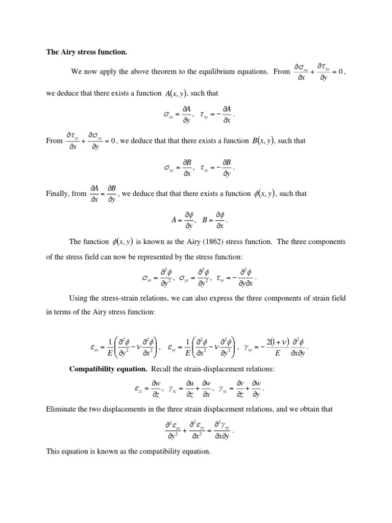 The Airy Stress Function and Biharmonic Equation | PDF | Chemical ...