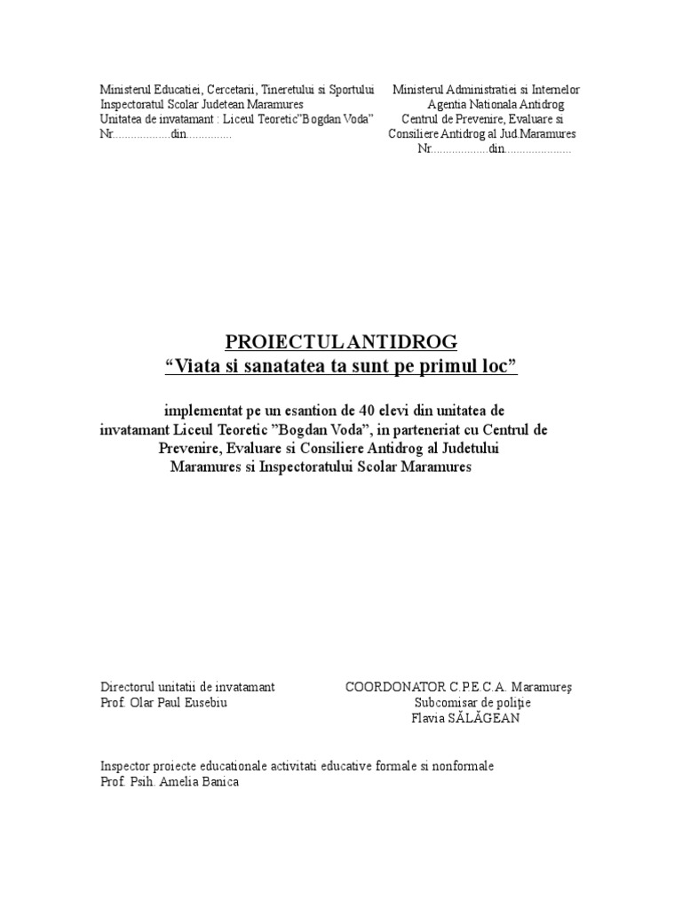 0 Proiect Antidrog 20122013 | PDF