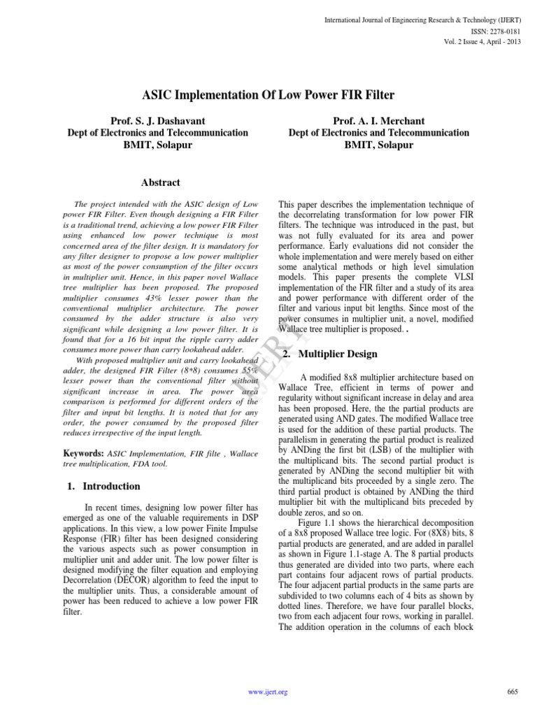 Ijert Ijert: ASIC Implementation of Low Power FIR Filter | PDF | Filter ...
