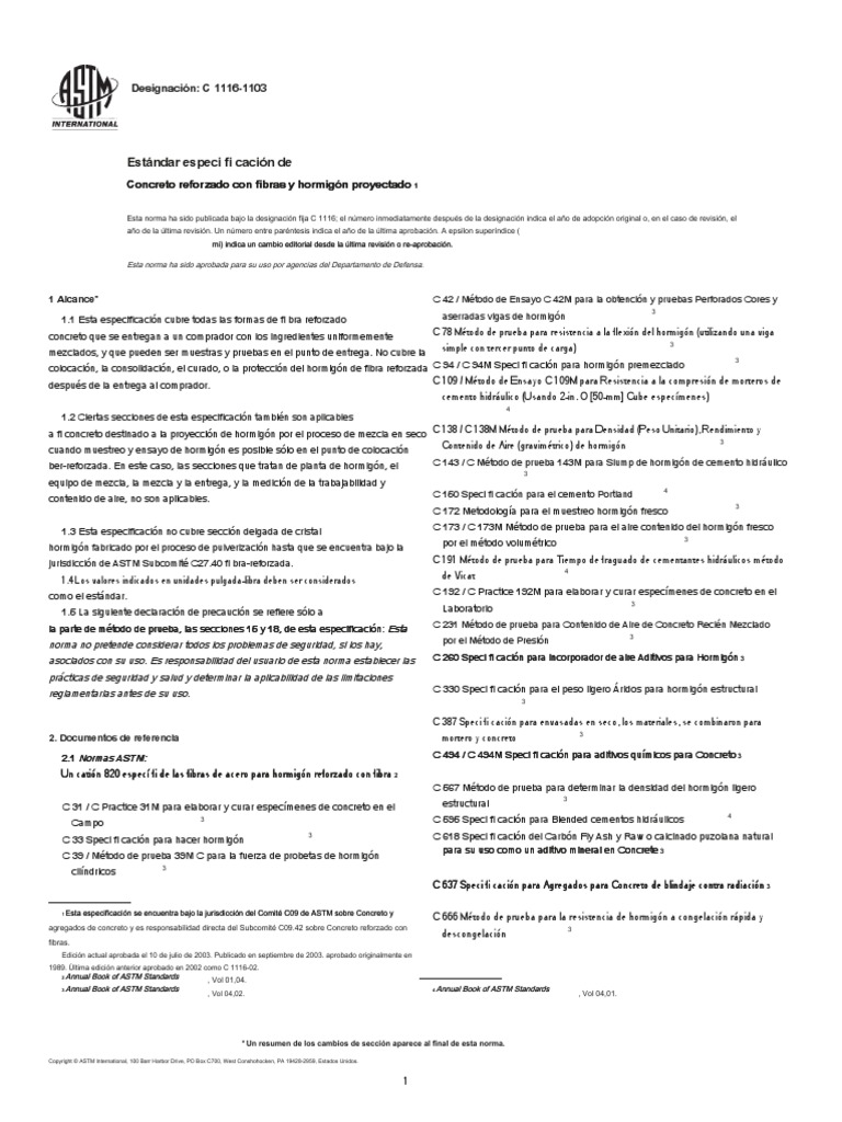 Astm C 1116 Fibraespañol | PDF | Hormigón | Cemento