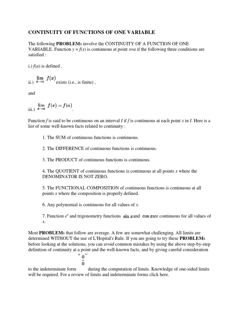 Continuity of Functions of One Variable | PDF | Continuous Function | Derivative