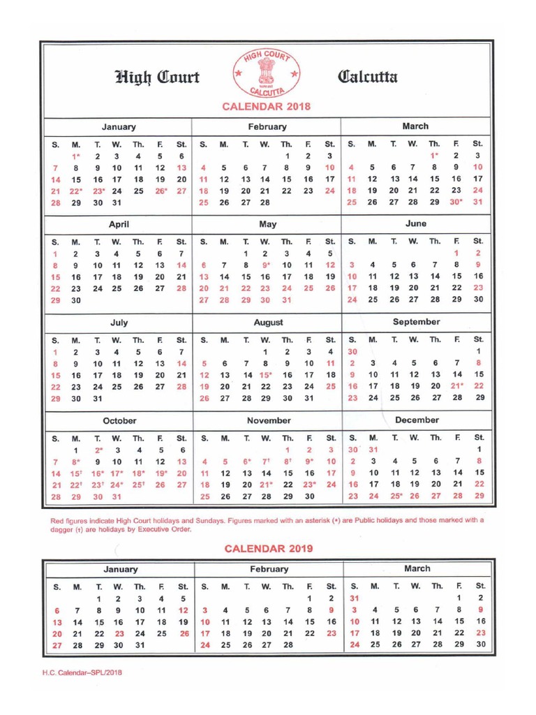 Calcutta High Court Calendar, 2018 | PDF