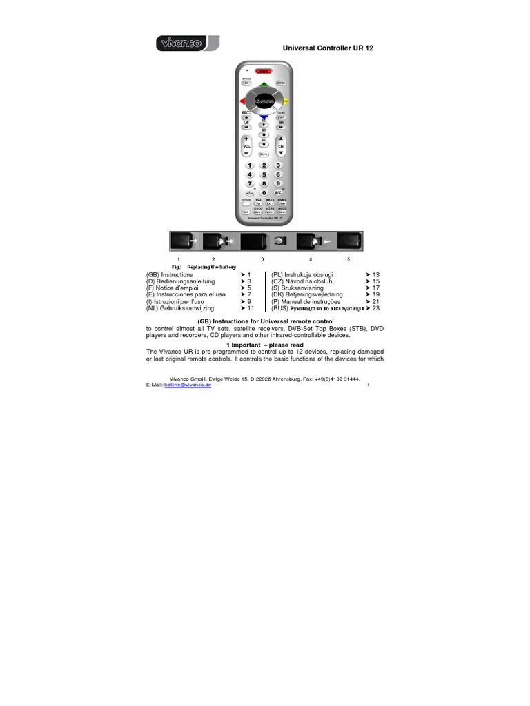 Vivanco Universal Controller UR 12 Guide PDF | PDF | Remote Control ...