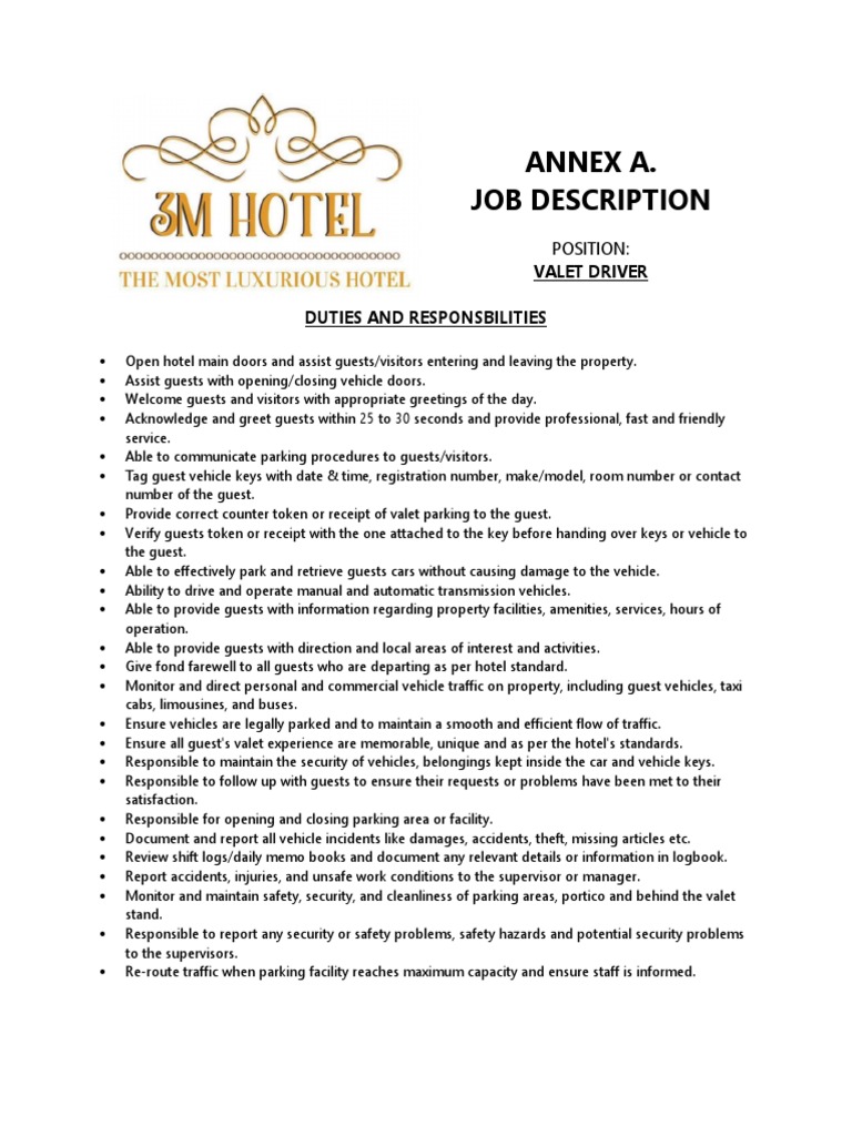 Hotel Staff Job Descriptions Overview | PDF | Cheque | Computer Network
