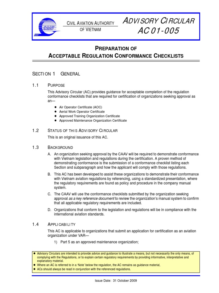 AC 01-005 Conformance CAAV (A) 2009E | PDF | Federal Aviation ...