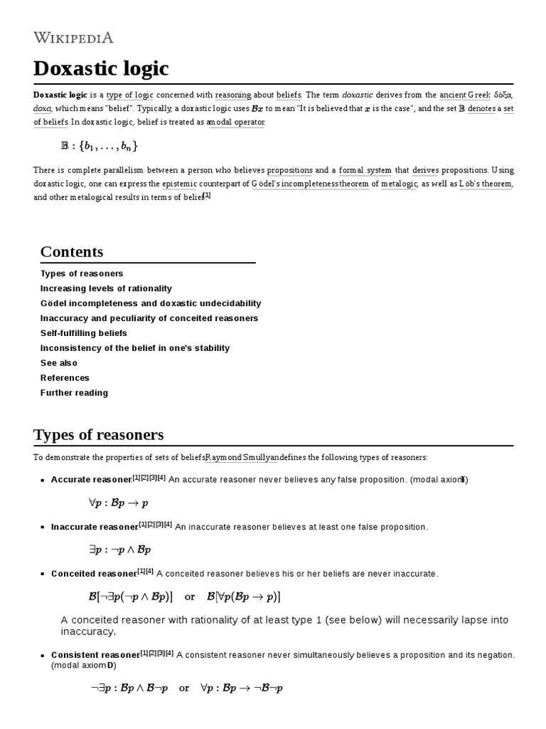 Doxastic Logic | PDF | Reasoning | Logical Expressions
