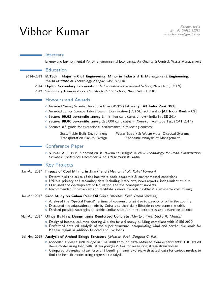 Vibhor Kumar CV | PDF | Engineering | Sustainability