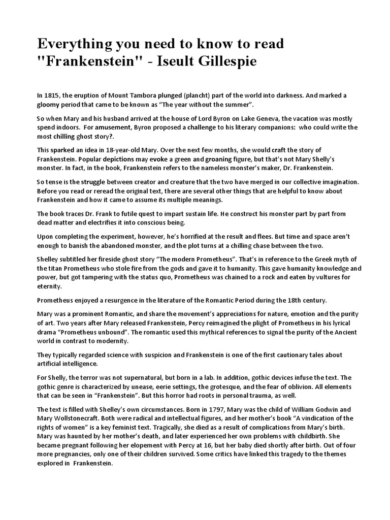 Everything You Need To Know To Read Frankenstein | PDF | Frankenstein ...