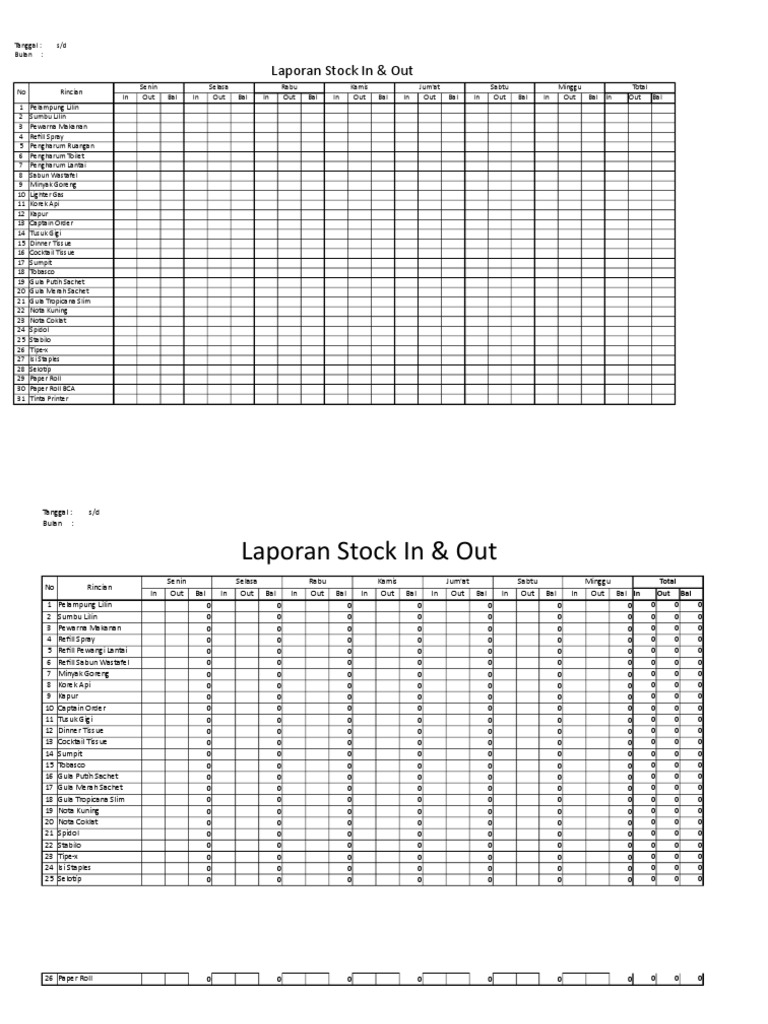 Laporan Stock in & Out Form (Contoh) | PDF
